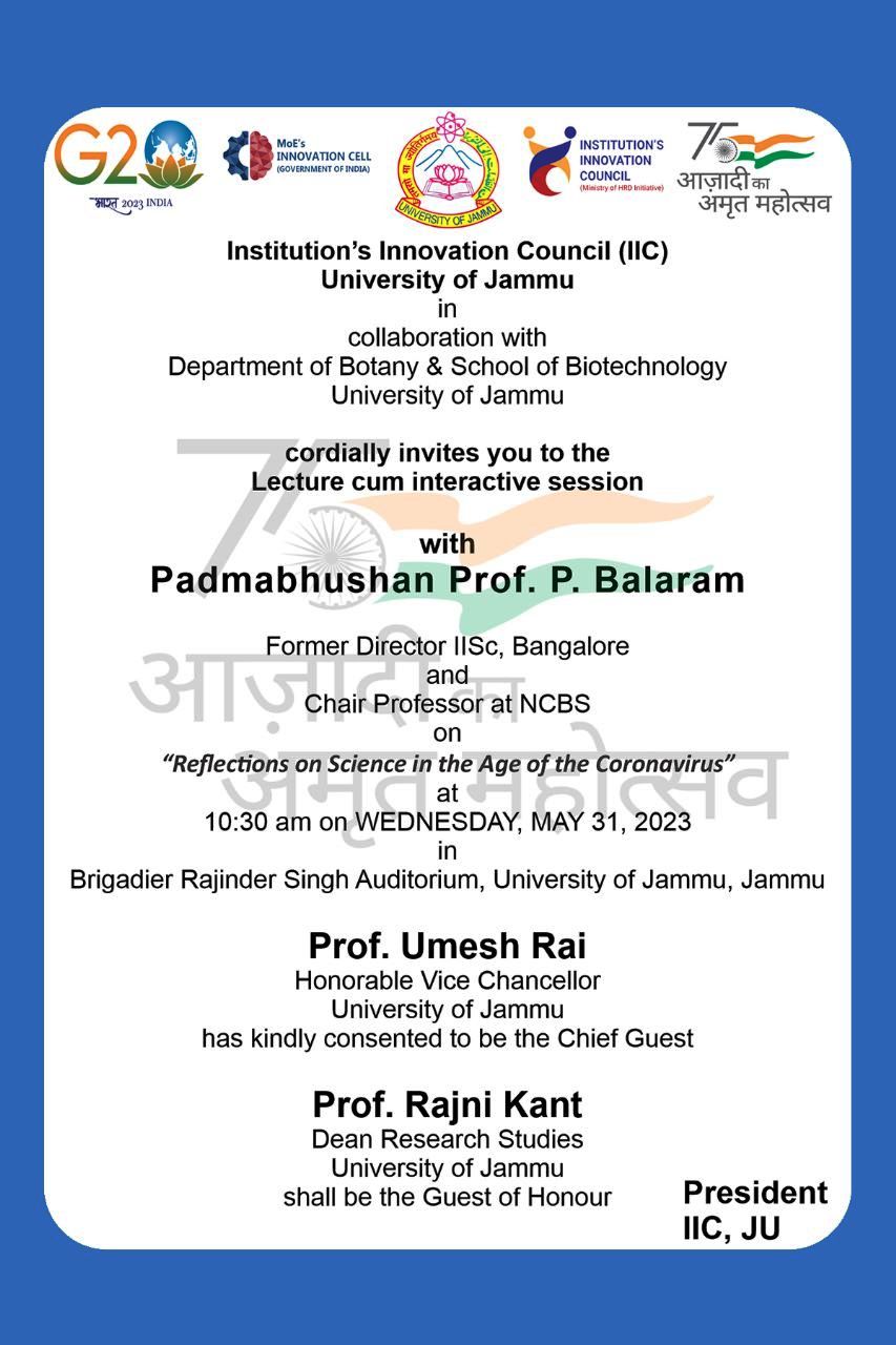 INVITATION TO COVER EVENT AT UNIVERSITY OF JAMMU ON 31ST MAY AT 10:30 ...